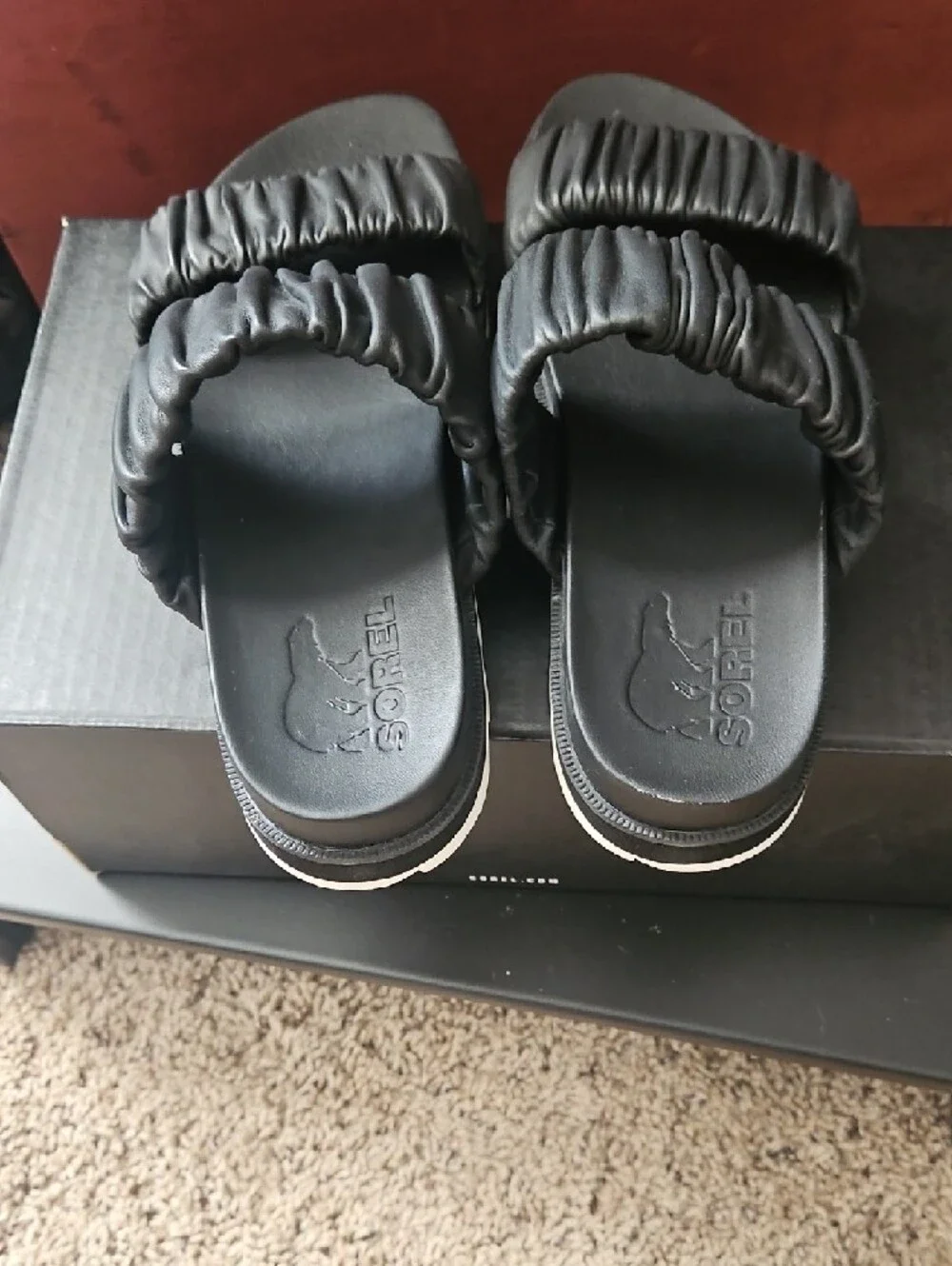 Sorel | Shoes | Sorel Black Ruched Doublestrap Slide Sandals | Poshmark